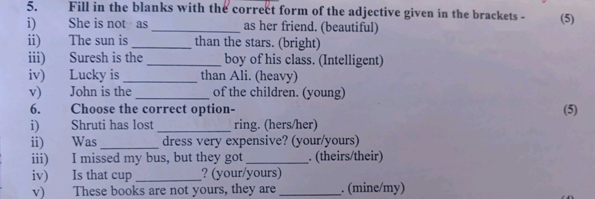 Fill in the blanks with the correct form of the adjective given in the br..