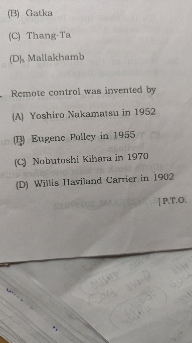 Remote control was invented by (A) Yoshiro Nakamatsu in 1952 (B) Eugene P..