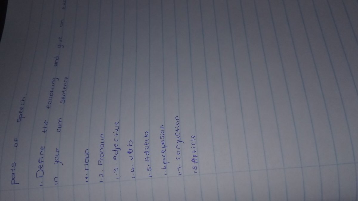 Define the following and give an example in your own sentence: 1.1. Noun..