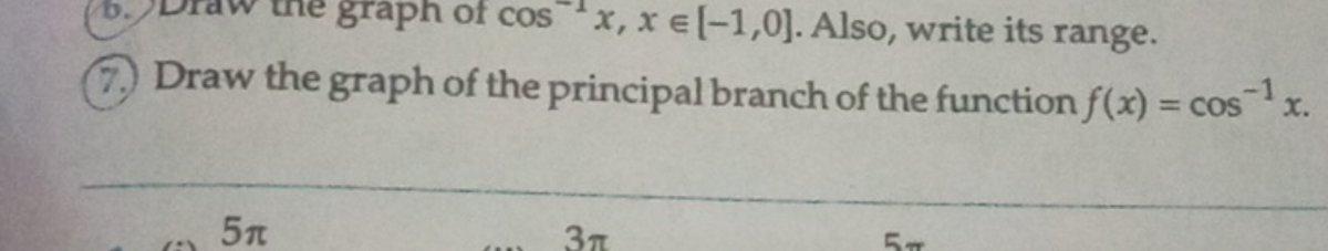 (7.) Draw the graph of the principal branch of the function f ( x ) = \co..