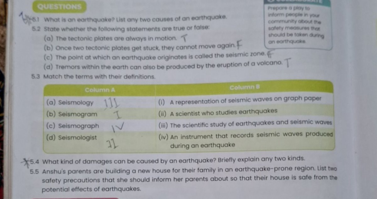 5.1 What is an earthquake? List any two causes of an earthquake. 5.2 Sta..