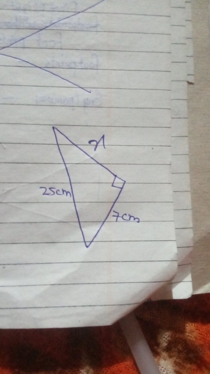 The image shows a right-angled triangle with two sides given as 25 cm and..