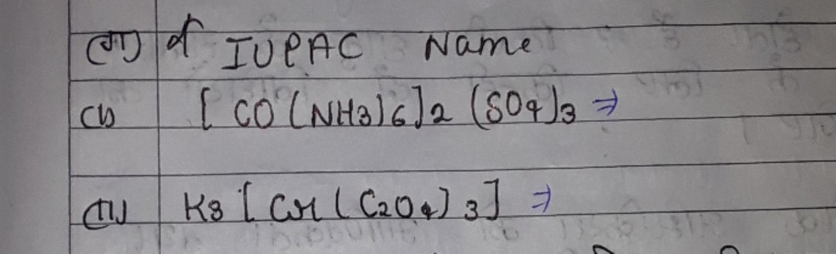 Give the IUPAC Name for the following compounds: (i) [Co(NH_3)_6]_2(SO_4..