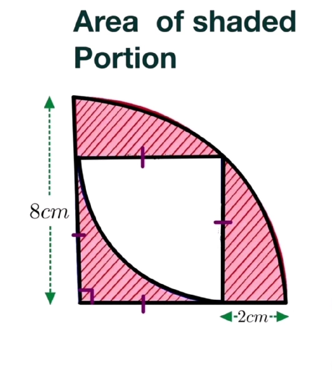 Find the area of the shaded portion in the given image. The image shows a..