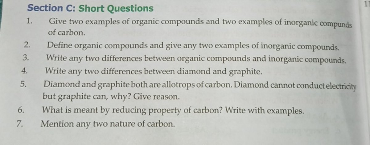 Section C: Short Questions Give two examples of organic compounds and tw..