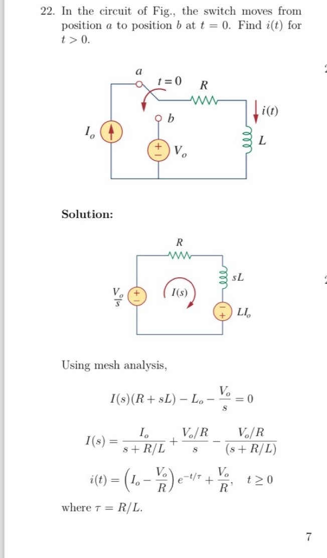 In the circuit of Fig., the switch moves from position a to position b at..