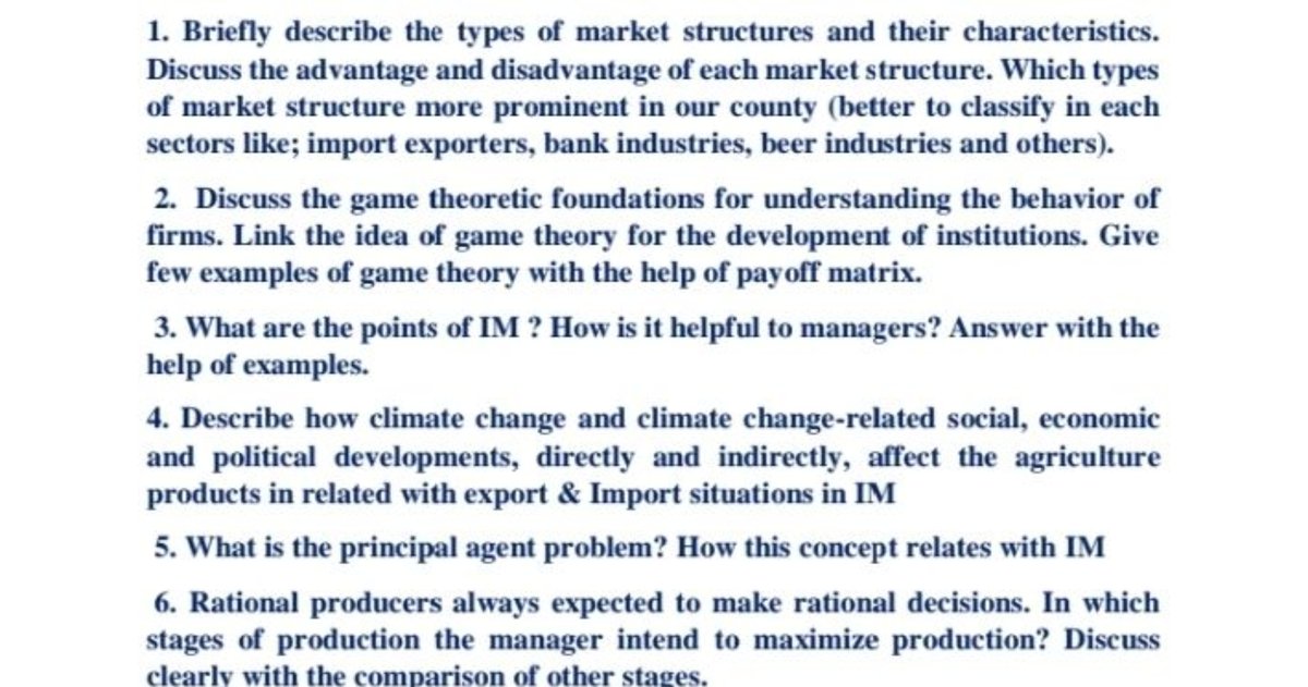 Briefly describe the types of market structures and their characteristics..