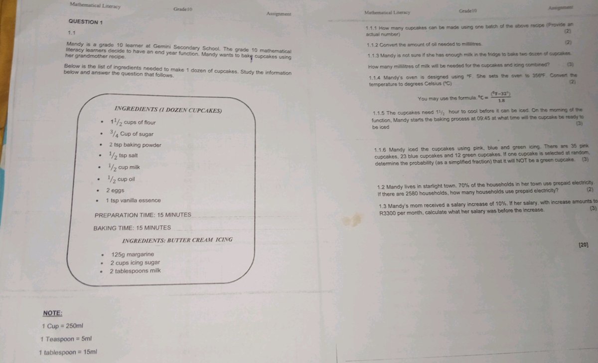 Mathematical Literacy Grade 10 Assignment Mathematical Literacy Grade 10