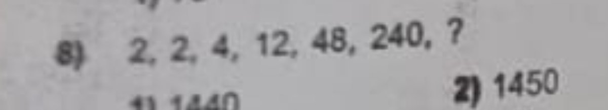 What is the next number in the sequence: 2, 2, 4, 12, 48, 240, ? | Filo