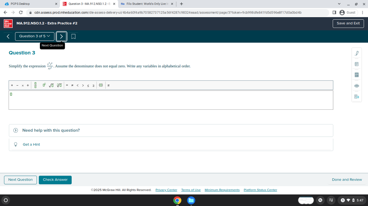 PCPS Desktop Question 3 -MA.912.NSO.1.2-E filo Filo Student: World's Only..