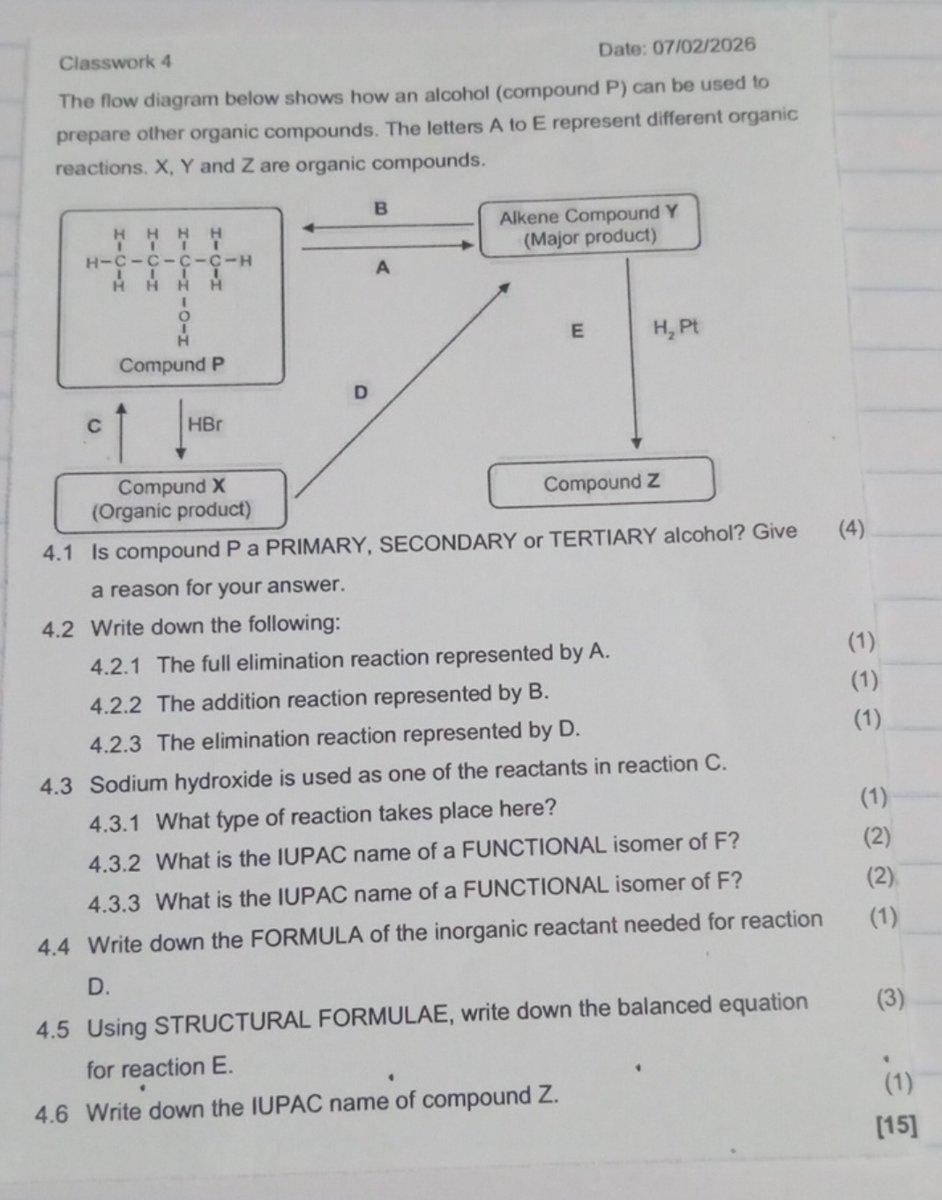 Classwork 4 Date: 07/02/2026 The flow diagram below shows how an alcohol