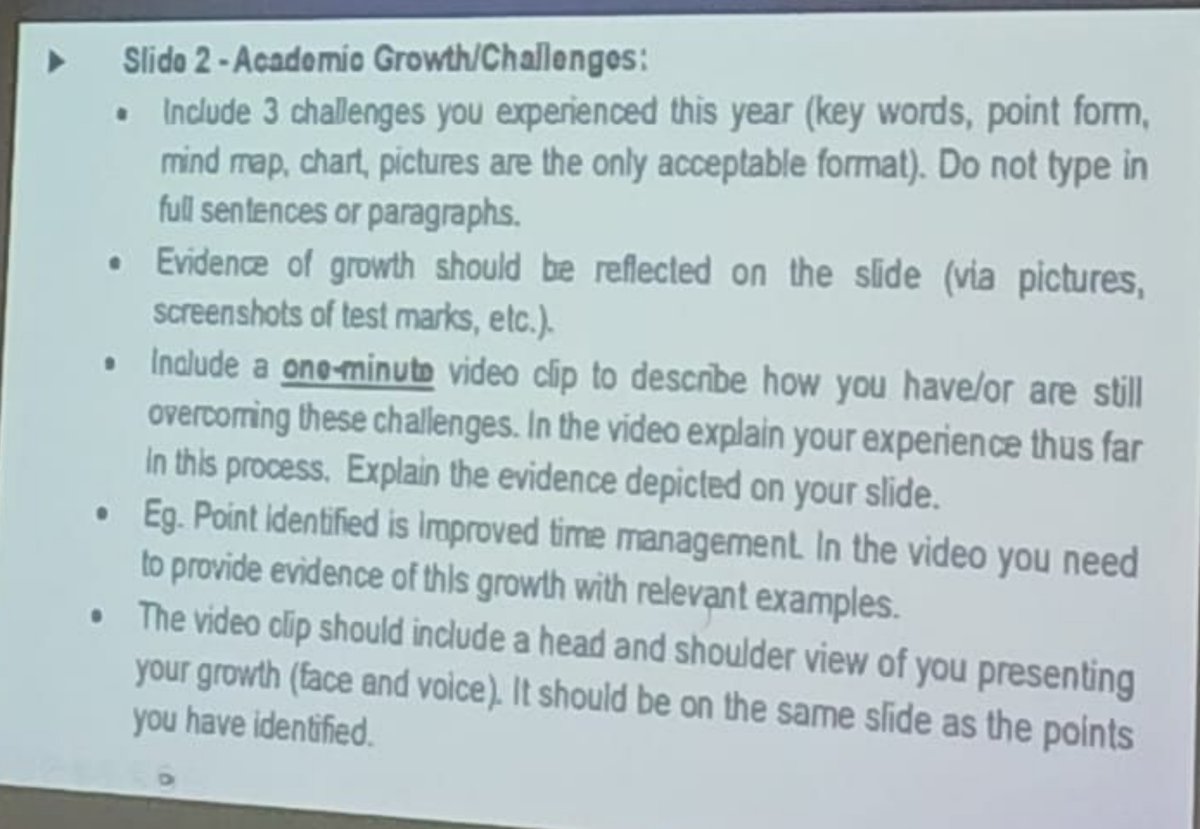 Slide 2 - Academic Growth/Challenges: Include 3 challenges you experienc..