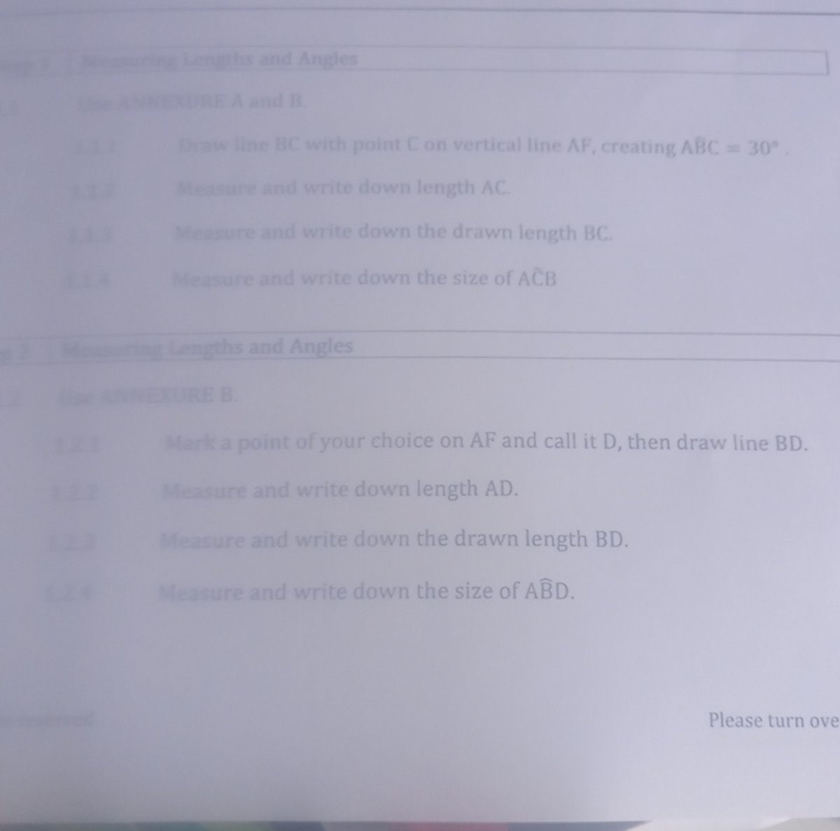 Neasuring Lengths and Angles Draw line B C with point C on vertical line