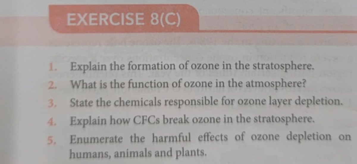 EXERCISE 8(C) Explain the formation of ozone in the stratosphere. What is..