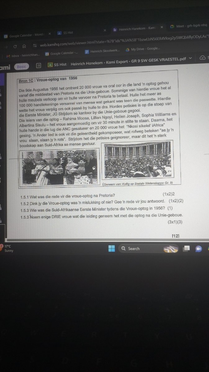 Bron 1C: Vroue-optog van 1956 Die 9de Augustus 1956 het omtrent 20 000 v..