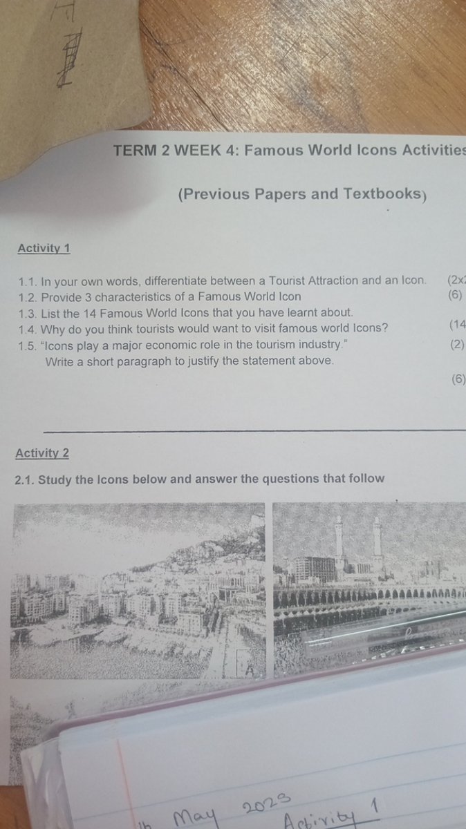 TERM 2 WEEK 4: Famous World Icons Activities (Previous Papers and Textboo..