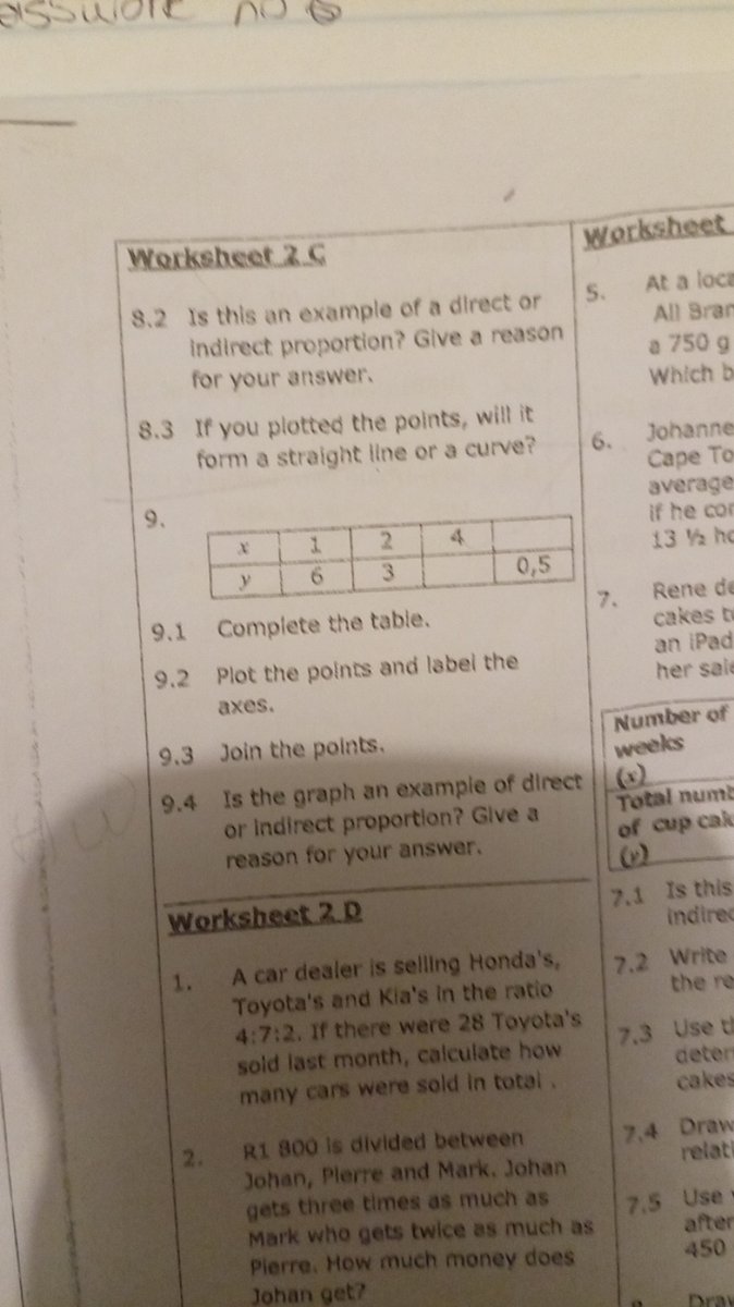 Worksheet 2C 8.2 Is this an example of a direct or indirect proportion?