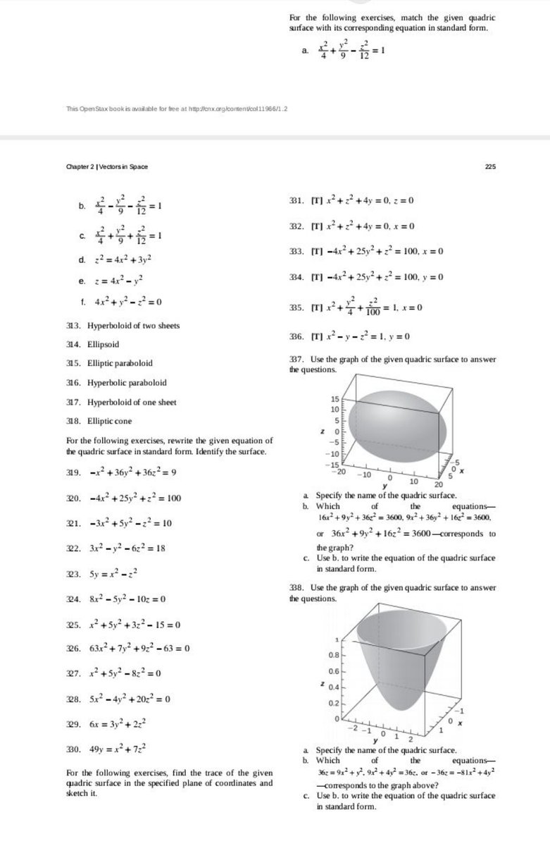 For the following exercises, match the given quadric surface with its cor..