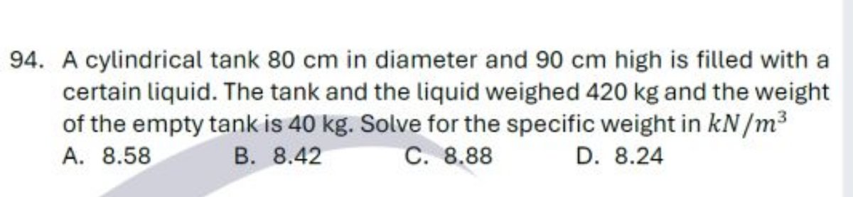 A cylindrical tank 80 cm in diameter and 90 cm high is filled with a cert..