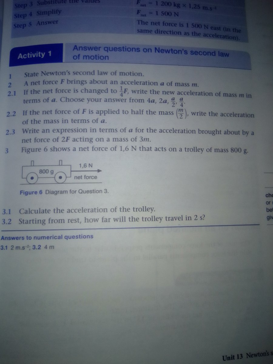 Activity 1 Answer questions on Newton's second law of motion State Newto..