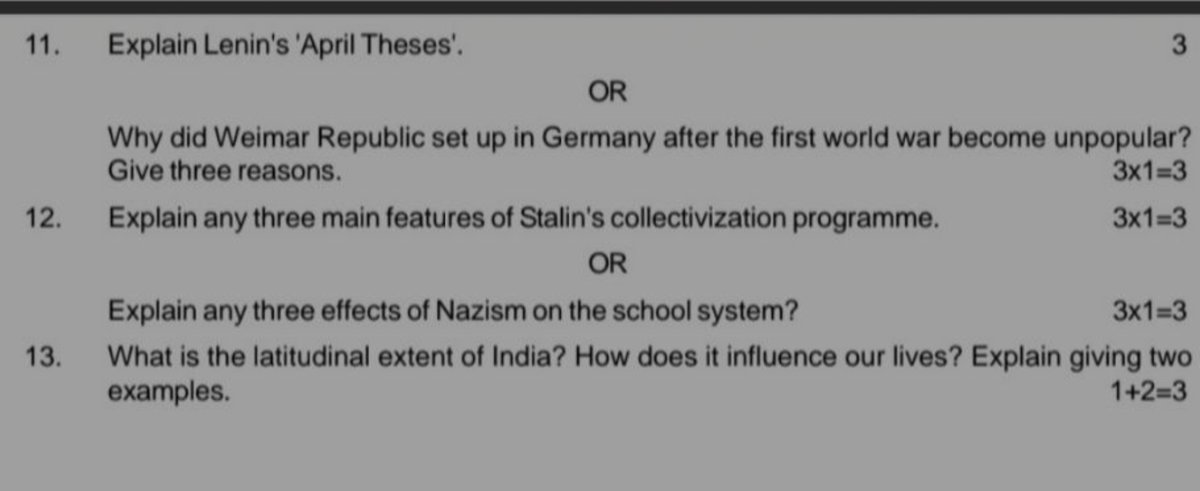 Explain Lenin's 'April Theses'. (3) OR Why did Weimar Republic set up in