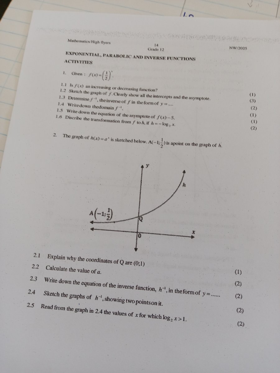 Mathematics/High flyers Grade 12 NW/2025 EXPONENTIAL, PARABOLIC AND INVE..