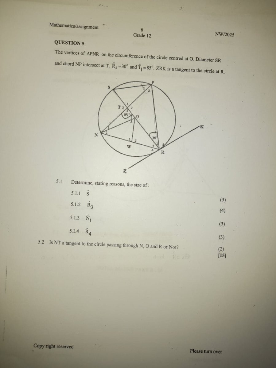 Mathematics/assignment 6 Grade 12 NW/2025 QUESTION 5 The vertices of \tr..