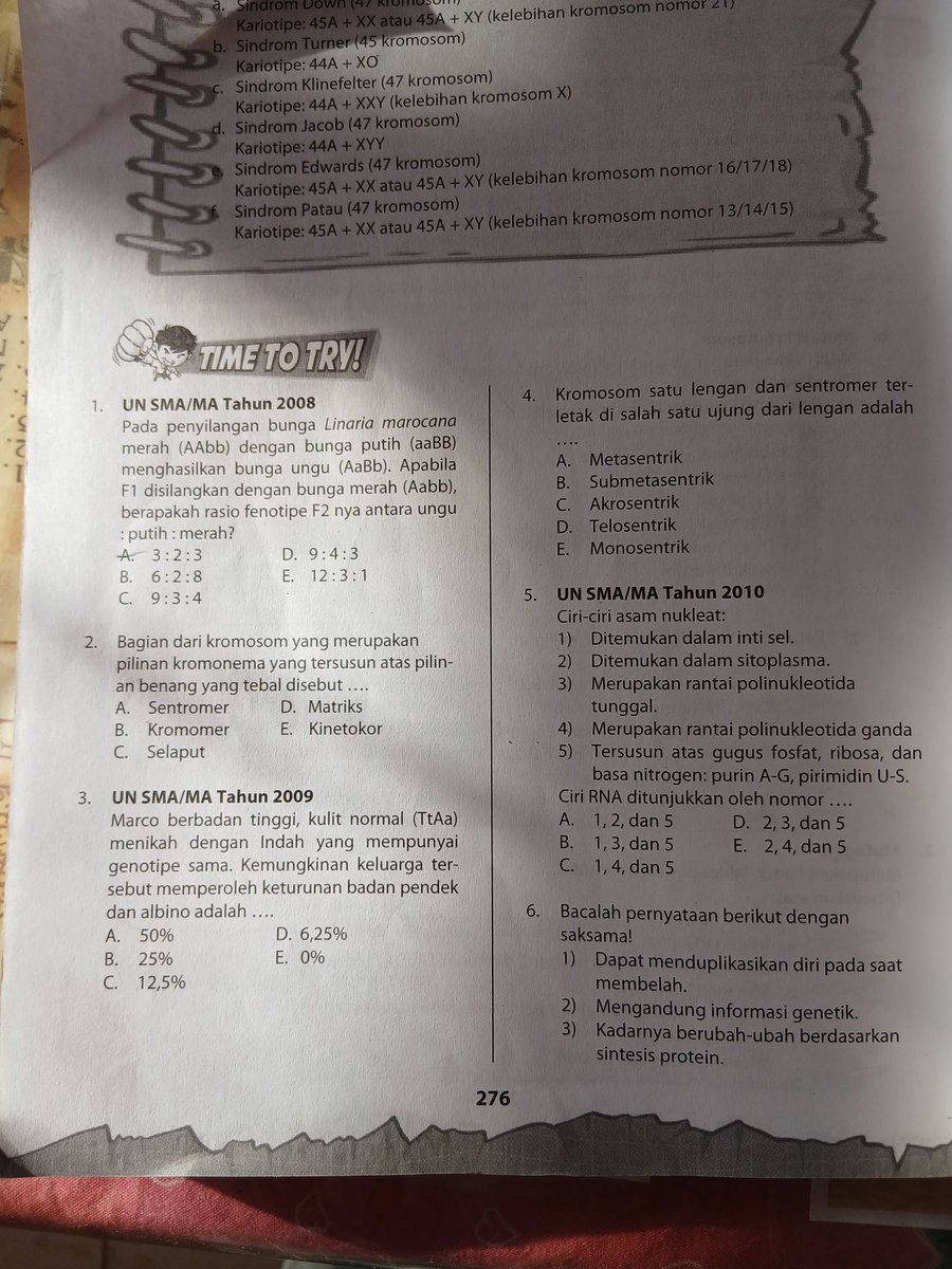 Here are some multiple-choice questions related to Biology: 1. UN SMA/MA..