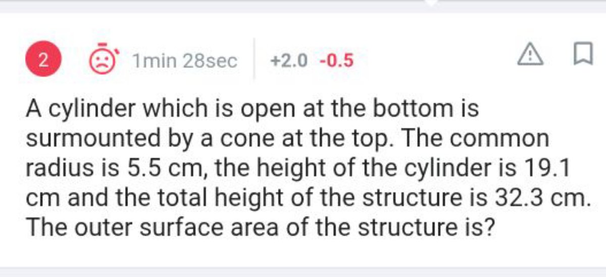A cylinder which is open at the bottom is surmounted by a cone at the top..