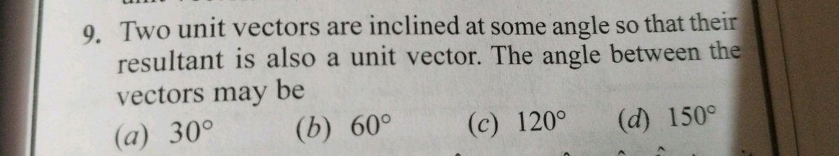 Two unit vectors are inclined at some angle \theta such that their resu..