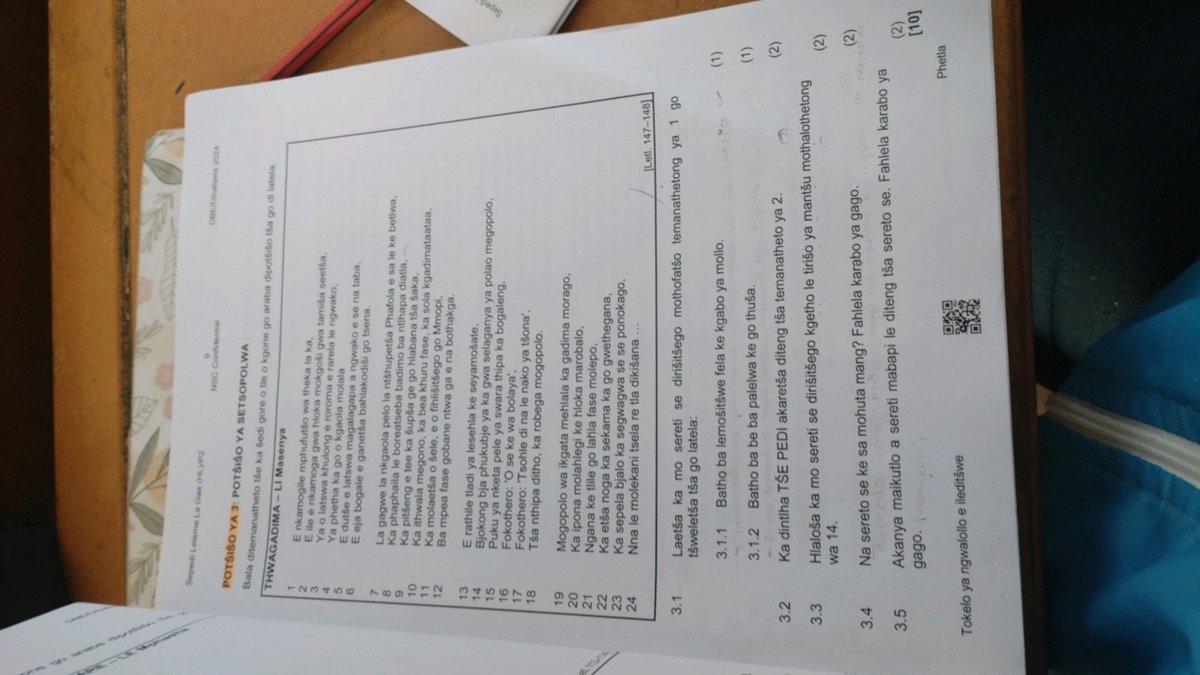 Sepedi Poem: 'Thwagadima – LI Masenya' Answer the questions based on the..