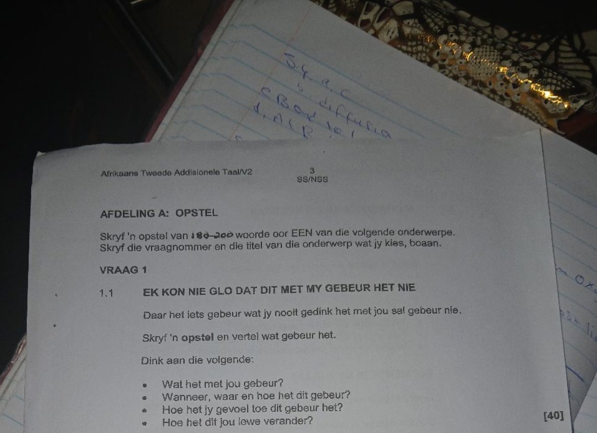 Skryf 'n opstel van 180-200 woorde oor EEN van die volgende onderwerpe. S..
