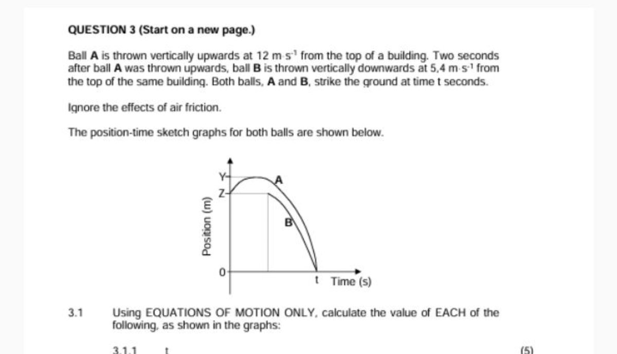 Ball A is thrown vertically upwards at 12 \ \mathrm{m} \cdot \mathrm{s}^{..