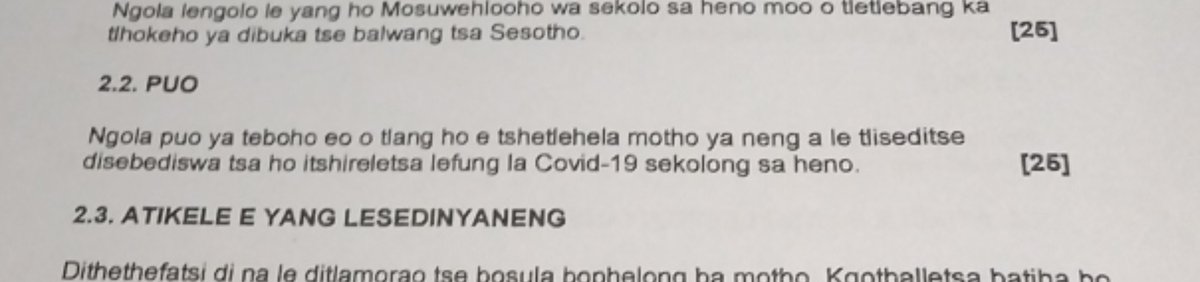 Ngola lengolo le yang ho Mosuwehlooho wa sekolo sa heno moo o tietlebang
