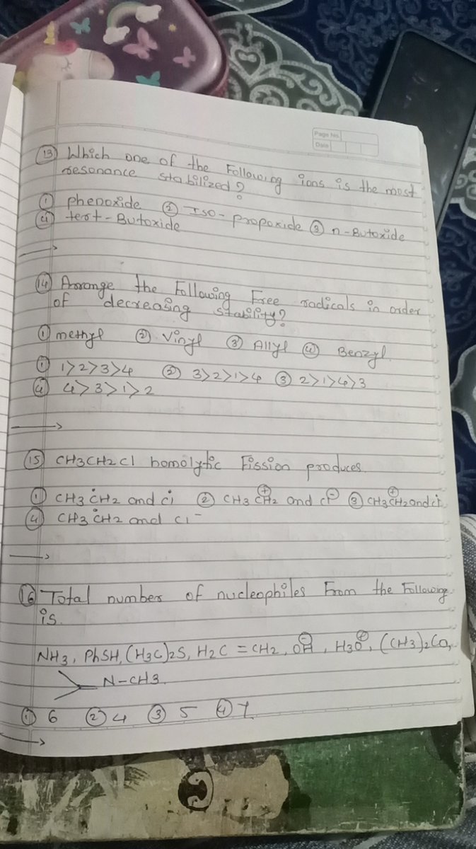 13. Which one of the following ions is the most resonance stabilized? Ph..