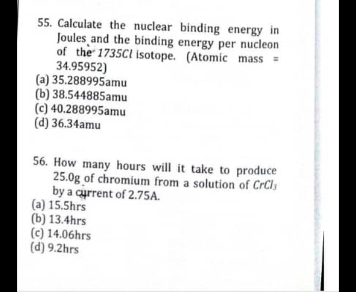 Calculate the nuclear binding energy in Joules and the binding energy per..