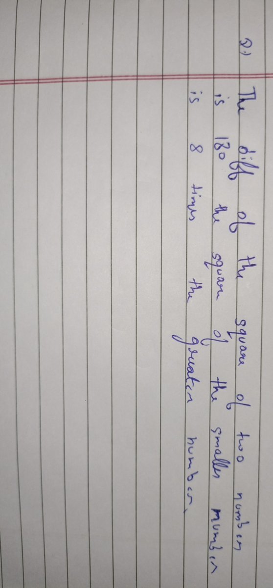 The difference of the squares of two numbers is 180. The square of the sm..