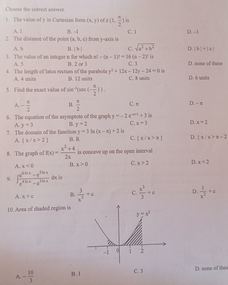 Choose the correct answer. The value of y in Cartesian form (x, y) of z