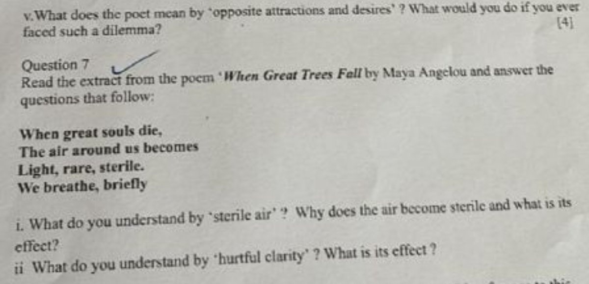 v. What does the poet mean by 'opposite attractions and desires'? What wo..