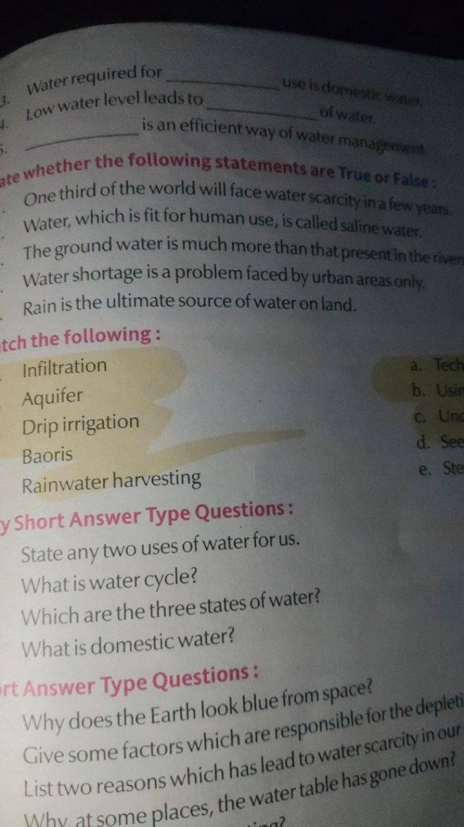 Here are several questions related to water: Fill in the blanks: Water r..