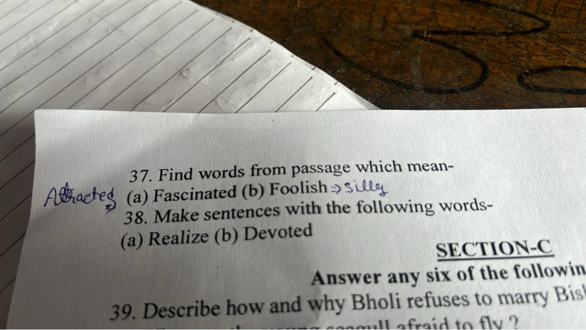 Find words from passage which mean- (a) Fascinated (b) Foolish Make sent..