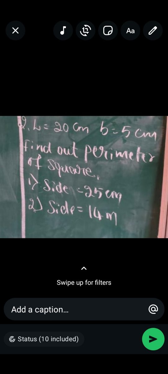 Find the perimeter of a square for the following sides: 1) Side = 25 cm