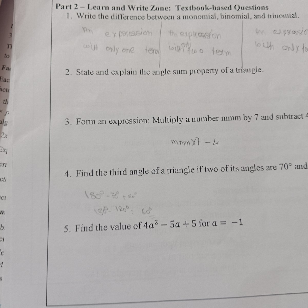 Part 2 - Learn and Write Zone: Textbook-based Questions Write the differ..