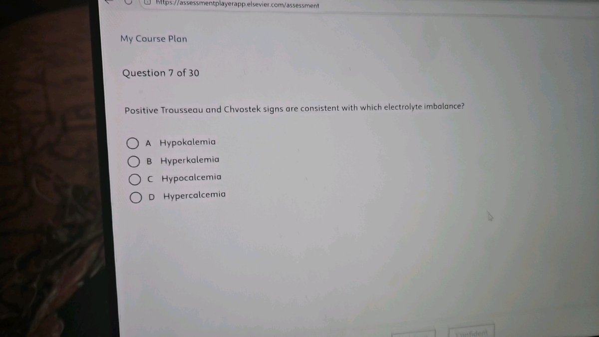 Positive Trousseau and Chvostek signs are consistent with which electroly..