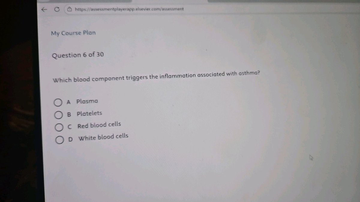 Which blood component triggers the inflammation associated with asthma?