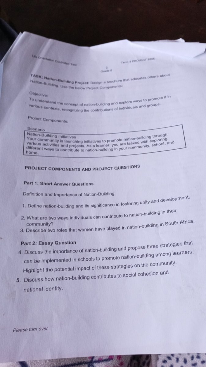 Nation-Building Project Questions Part 1: Short Answer Questions Define..