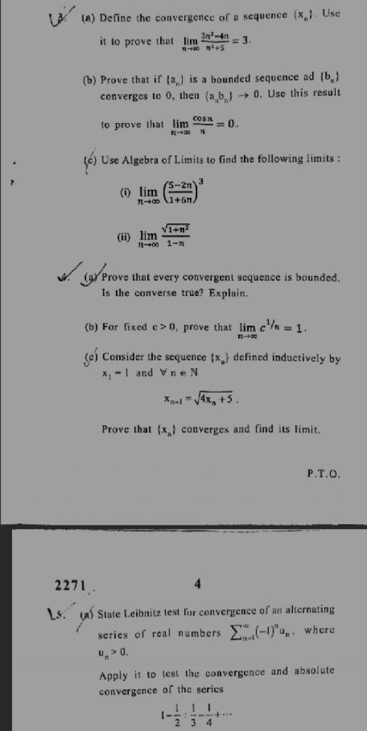 Here are a series of questions related to sequences and series: Part 1: