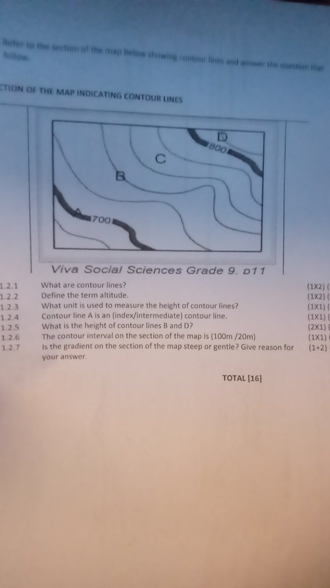 Refer to the section of the map below showing contour lines and answer th..
