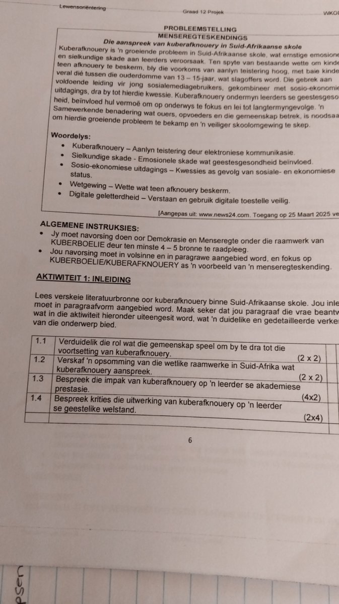 Lewensoriëntering Graad 12 – Kuberafknouery as Menseregteskending Instru..