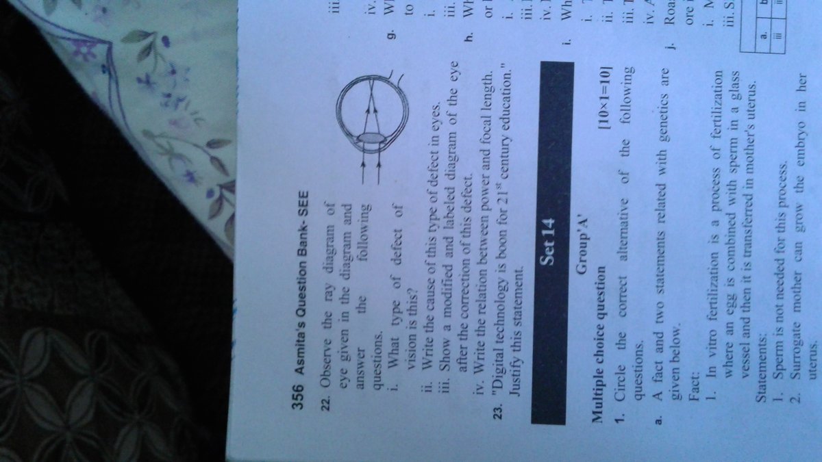 356 Asmita's Question Bank- SEE Observe the ray diagram of eye given in